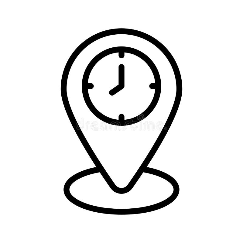 Simple Icon of a Location Pin with a Clock Face Superimposed Stock ...