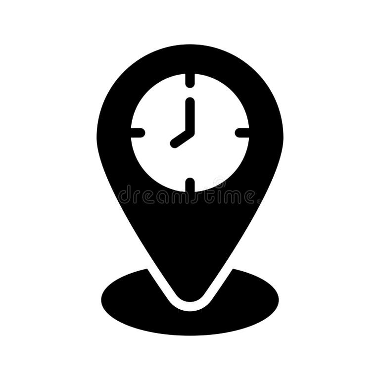 Simple Icon of a Location Pin with a Clock Face Superimposed Stock Vector - Illustration of ...