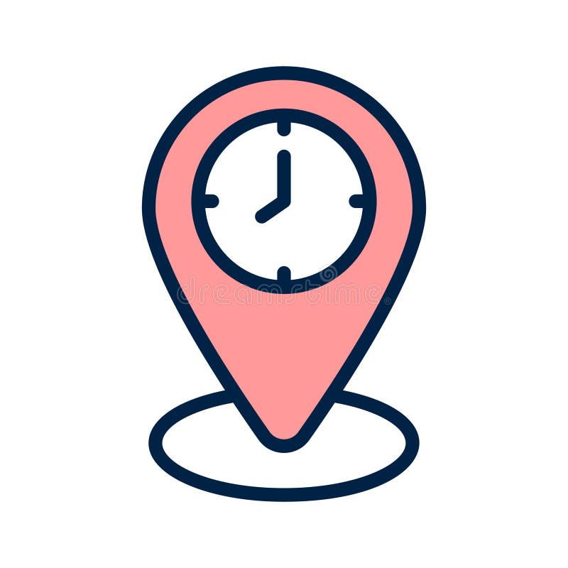 Simple Icon of a Location Pin with a Clock Face Superimposed Stock ...