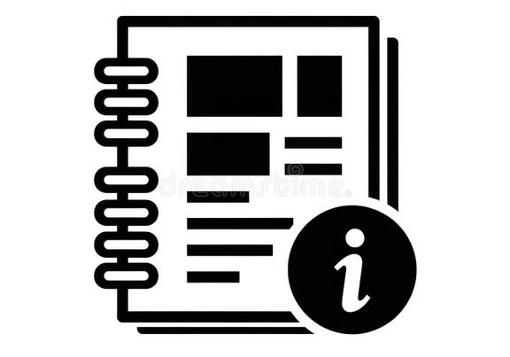 Simple Icon of a Notebook with Information Symbol for Documentation or Data Management Concepts ...
