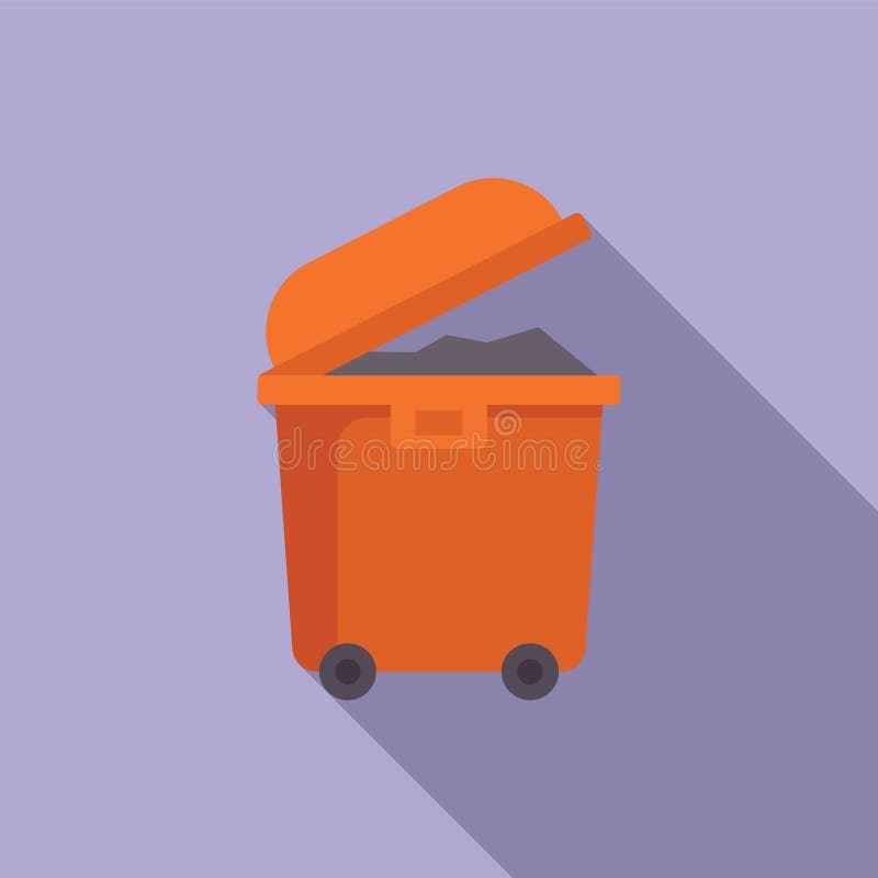 Open Orange Garbage Container Standing On Wheels And Full Of Trash
