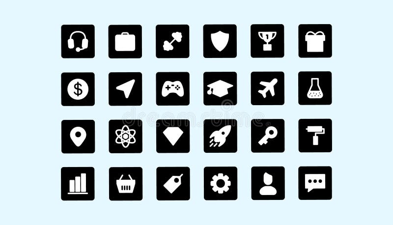 Simple Icon Pack with Flat White Fill Color Stock Illustration ...