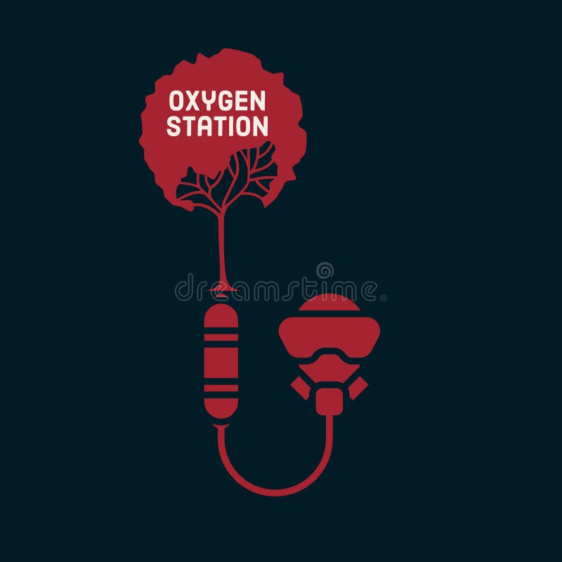 Simple Icon People Using Gas Co2 and Tree with Text OXYGEN STATION ...