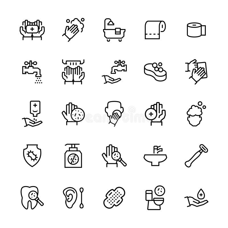 Simple Icon Set of Hygiene Items in Thin Line Style. Vector Symbols ...