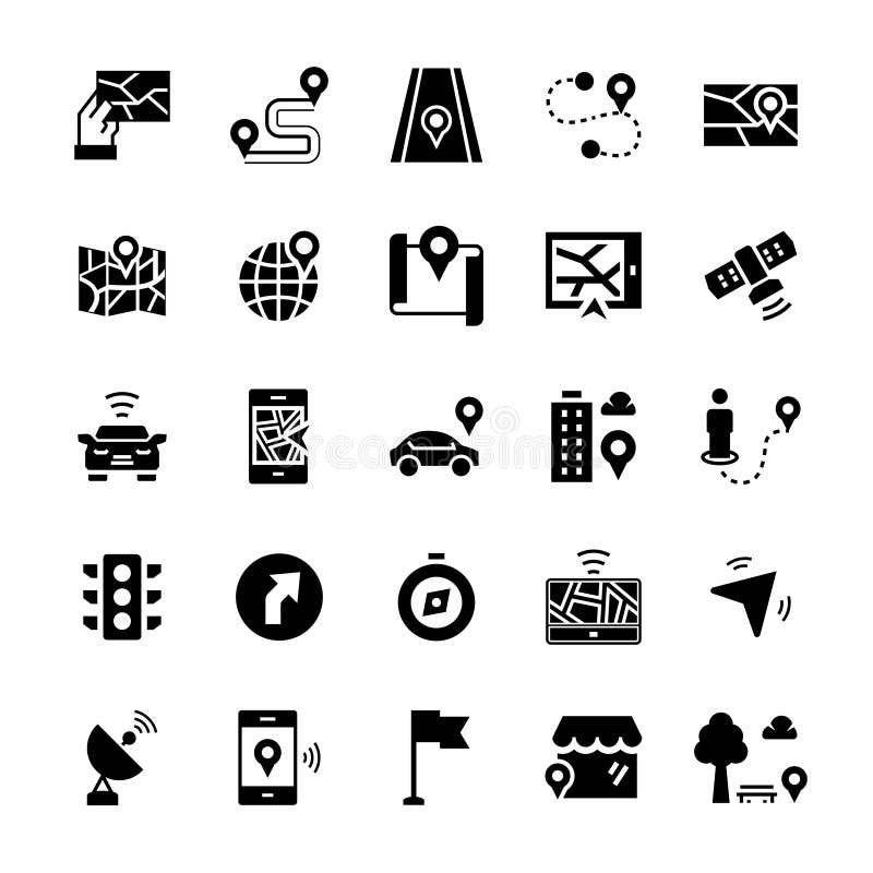 Simple Icon Set of Navigation Items in Flat Style. Vector Symbols Stock ...