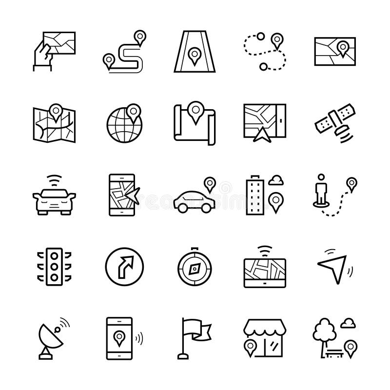 Simple Icon Set of Navigation Items in Thin Line Style. Vector Symbols ...