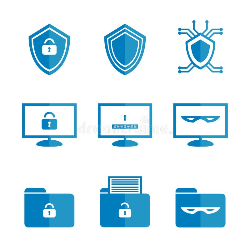Set of Blue Icons of Cybersecurity Stock Illustration - Illustration of ...