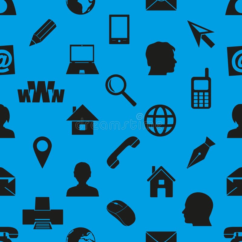 Simple Icons for Business Card Blue Seamless Pattern Eps10 Stock Vector ...