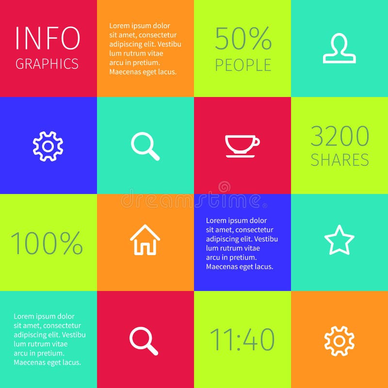 Simple Icons on Colorful Square Boxes Stock Vector - Illustration of ...