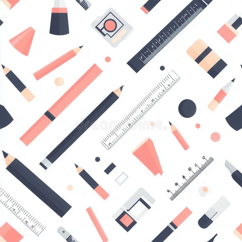 Seamless Pattern Featuring Design Tools in a Soft Monochrome Palette ...