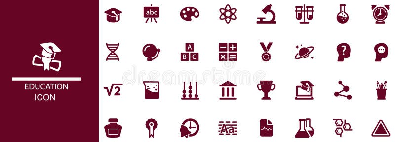 Simple Icons in Flat Design Education, Schools and Universities with Elements for Mobile ...