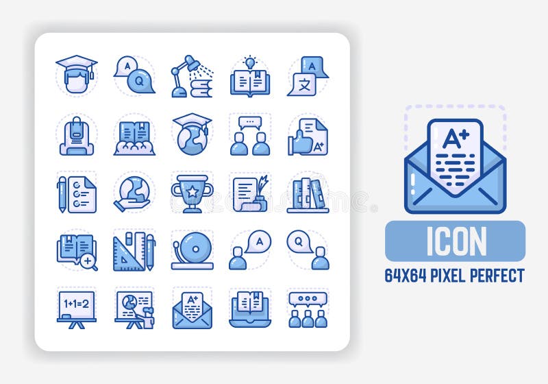 Simple Icons Set of Education Vector in Blue Tone Design. 64x64 Pixel ...