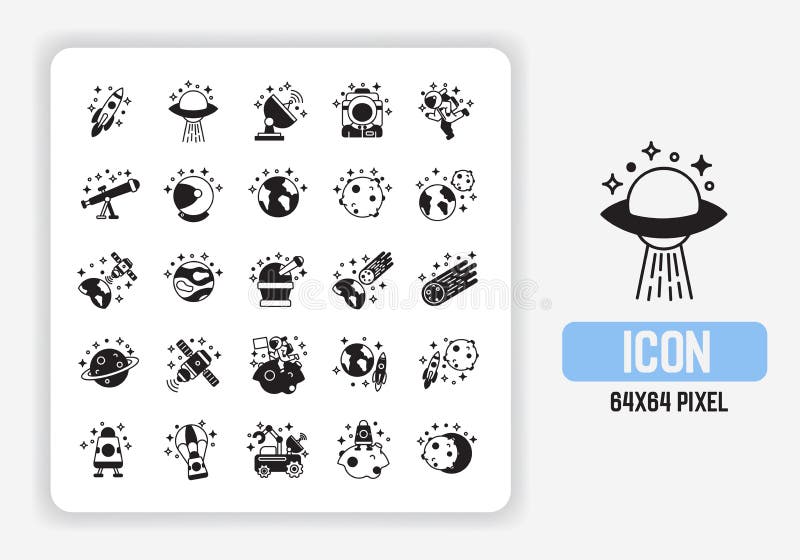 Simple Icons Set of Space and Planets Vector in Solid Design. Vector ...