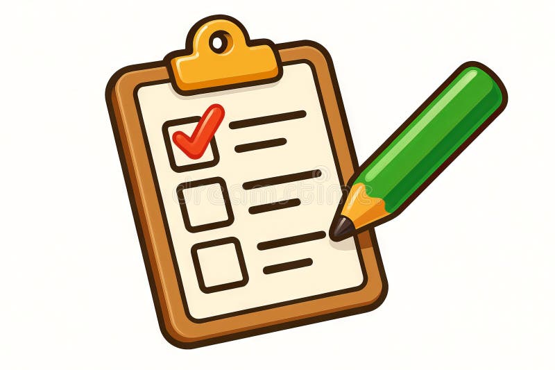 Simple Illustrated Checklist with Pencil Featuring Red Check Mark for ...