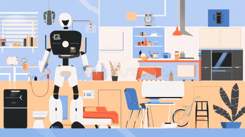 Home Assistant Robot in Modern Kitchen Stock Illustration ...