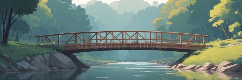 Simple Illustration Background of a Bridge Stretching Over a Quiet ...