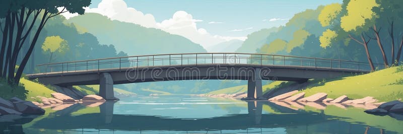 Simple Illustration Background of a Bridge Stretching Over a Quiet ...
