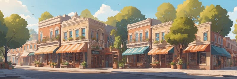 Simple Illustration Background of a Small Town Square with Shops and ...