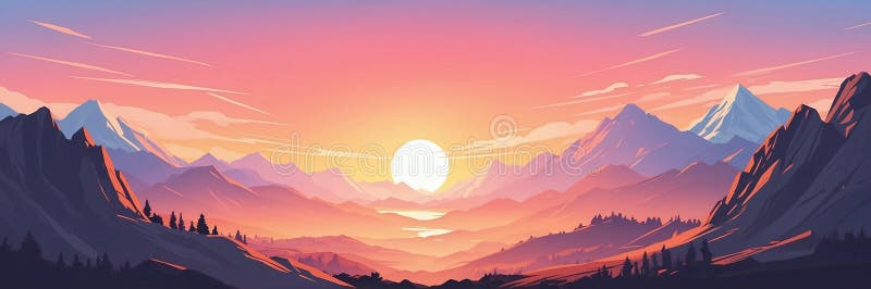 Simple Illustration Background of a Sunrise Breaking Over the Mountains ...
