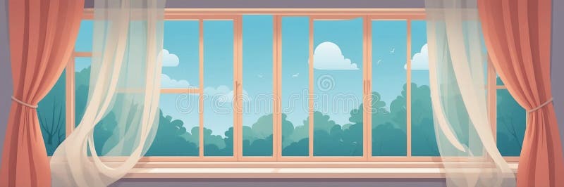 Simple Illustration Background of a Window with Curtains Blowing in the ...