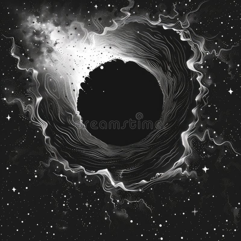 A Simple Illustration of a Black Hole in Black and White Stock Photo ...