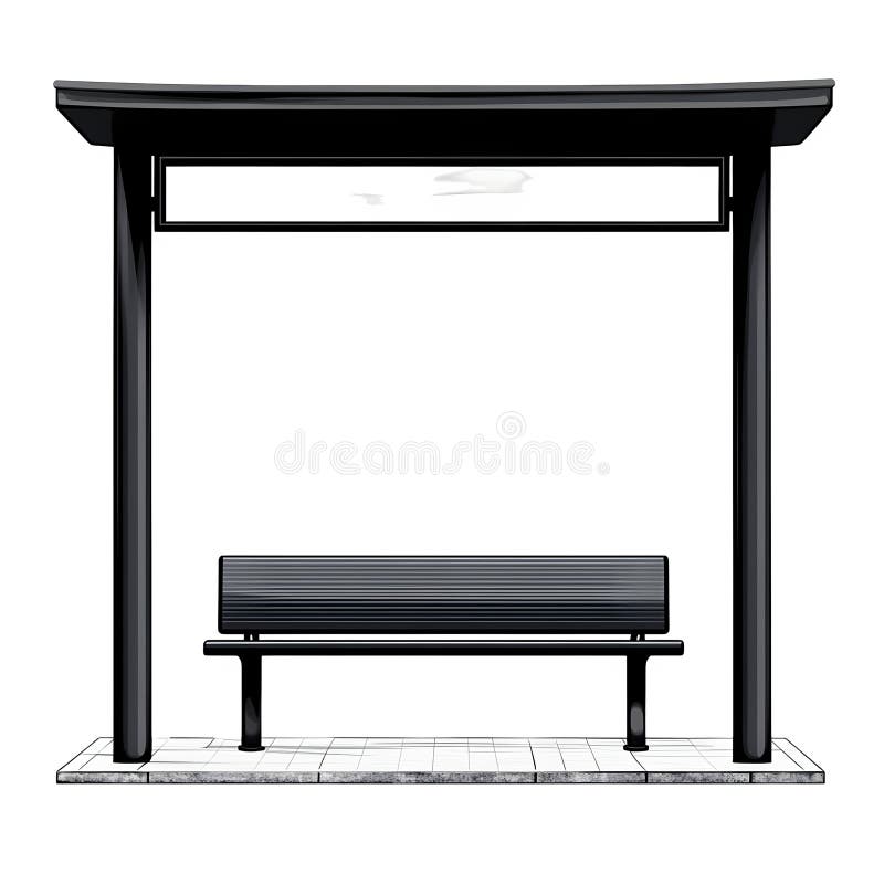 Illustration of a Bus Stop with a Bench and a Blank Sign Isolated on a ...