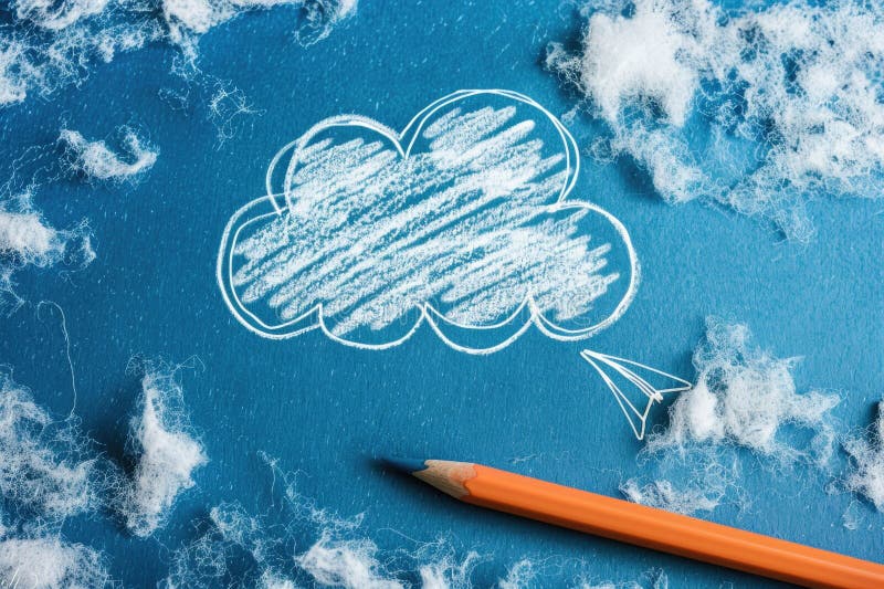 A Simple Illustration of a Cloud and a Pencil on a Blue Background ...