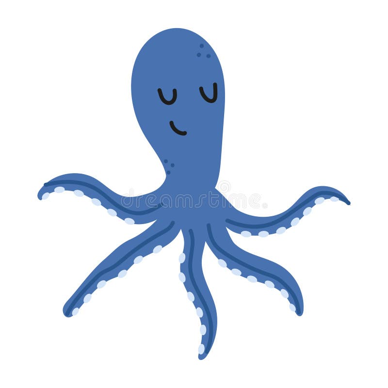 Simple Illustration of a Cute Doodle Blue Octopus. Fun Underwater ...