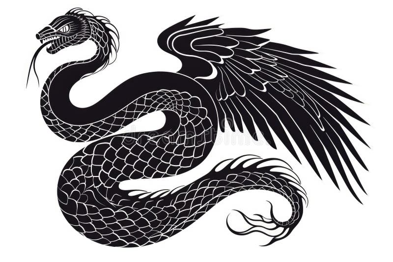 A Simple Illustration of a Dragon in Black and White Stock Illustration ...