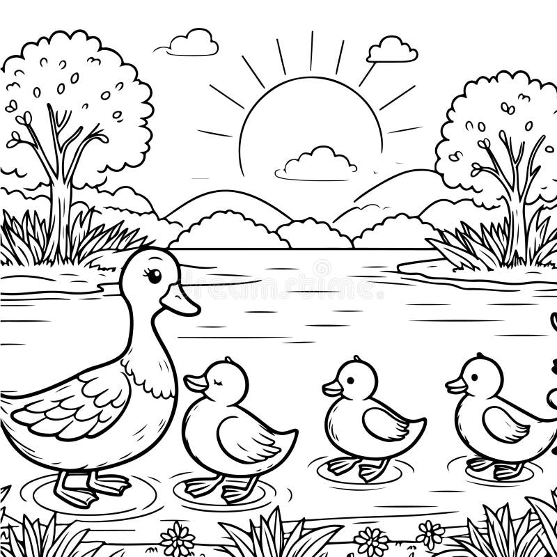 Simple Illustration of Ducks on Swamp Background Stock Illustration ...