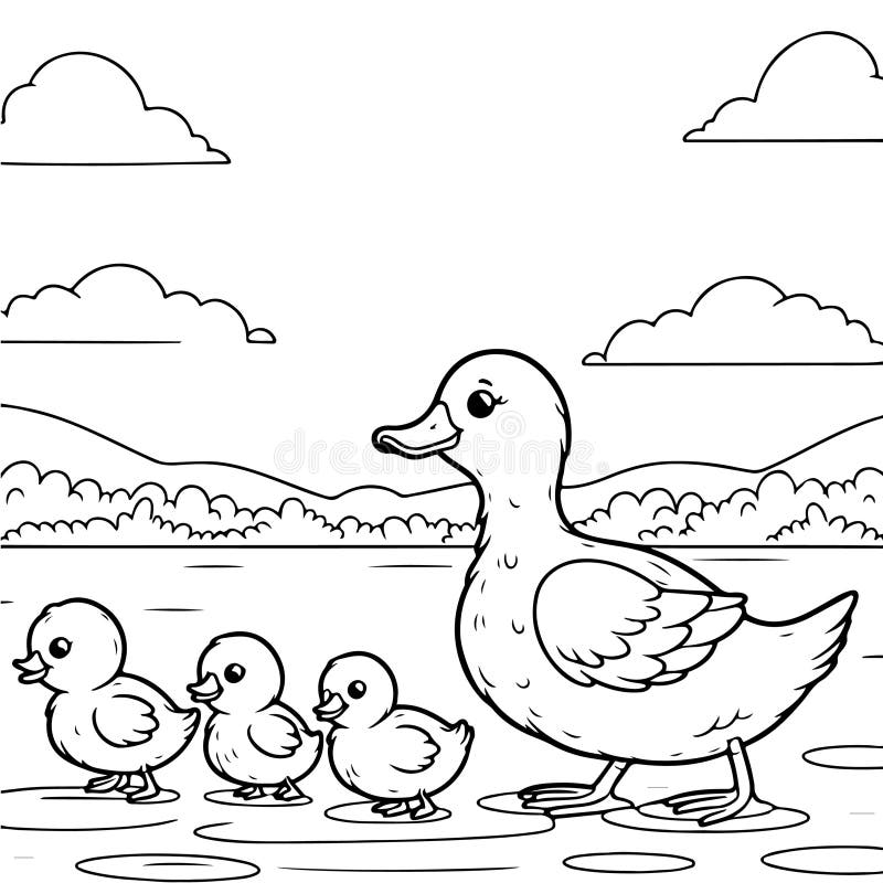 Simple Illustration of Ducks on Swamp Background Stock Illustration ...