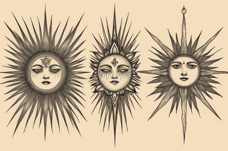 A Simple Illustration Featuring Three Smiling Sun Faces Against a Warm ...