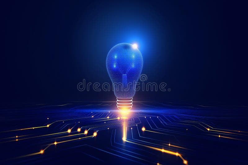 Simple Illustration of a Glowing Light Bulb in a Dark Cyber Space Stock ...