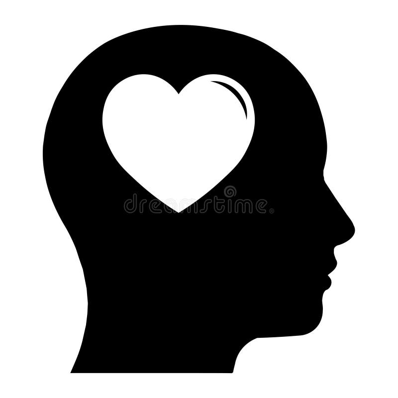 Simple Illustration of Head with Heart Icon for St. Valentines Day ...