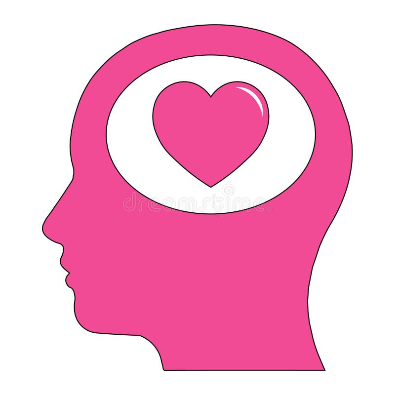 Simple Illustration of Head with Heart Icon for St. Valentines Day ...