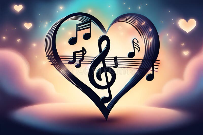 A Simple Illustration of Music Notes Heart Shape with Treble and Clef ...