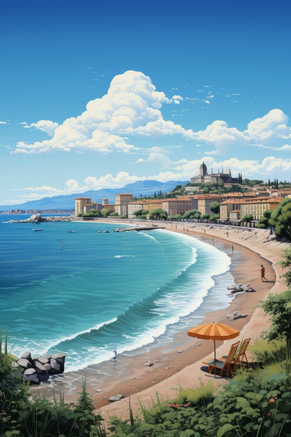 Simple Illustration of Nice, France, Created with Generative AI Stock ...