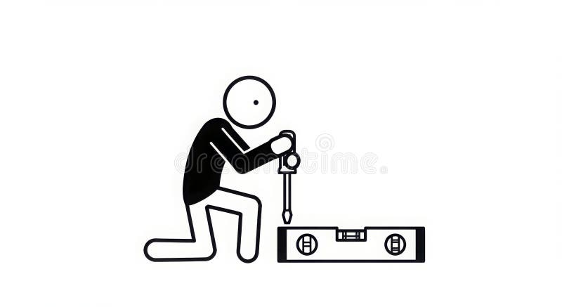Simple Illustration of a Person Using a Screwdriver and Level Stock ...