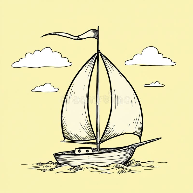 A Simple Illustration of a Sailboat with Large Triangular Sails ...