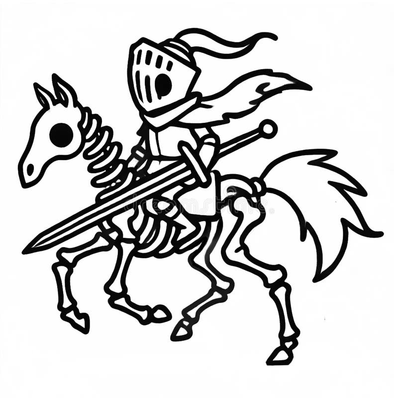 Skeleton Knight Illustration Black and White Stock Illustration ...