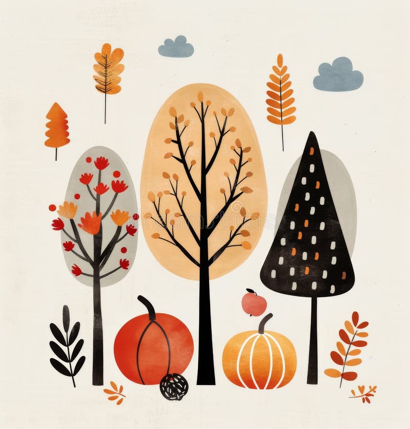 Simple Black White Illustration Various Stylized Trees Stock Photos ...