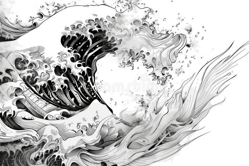 A Simple Illustration of a Wave in Grayscale, Suitable for Use As a ...