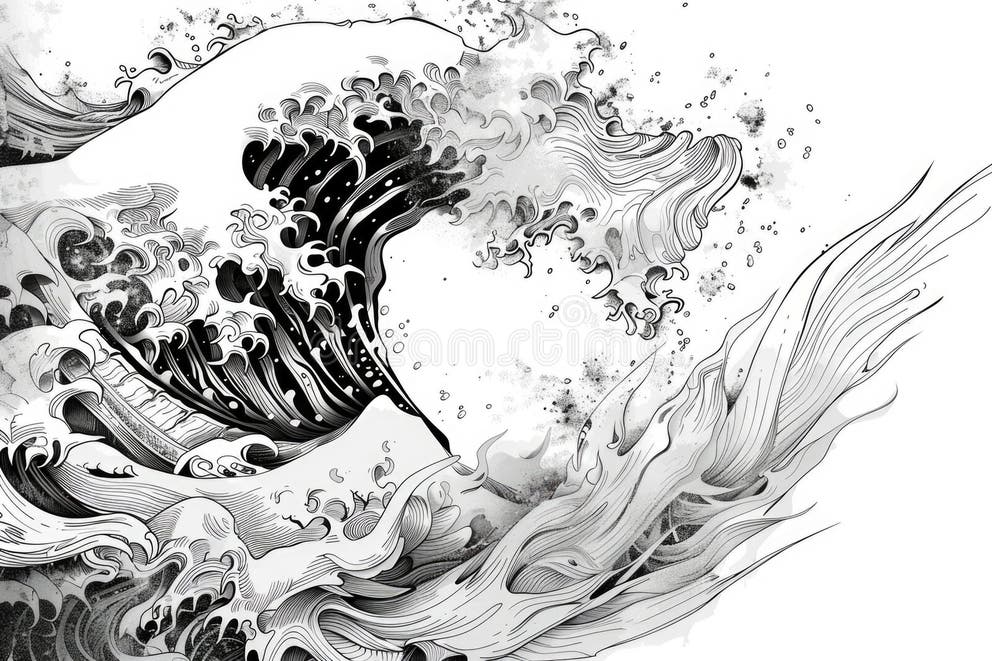 A Simple Illustration of a Wave in Grayscale, Suitable for Use As a ...