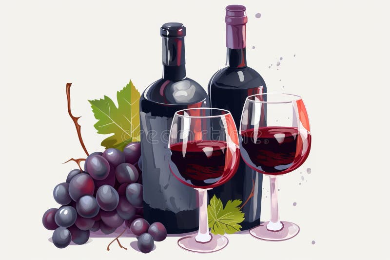 Simple Illustration of Wine Bottle and Glasses Using Vector Graphics ...