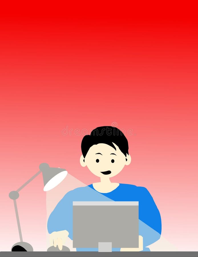 Simple Illustrations Men Work with Laptop with Red Background. Stock ...