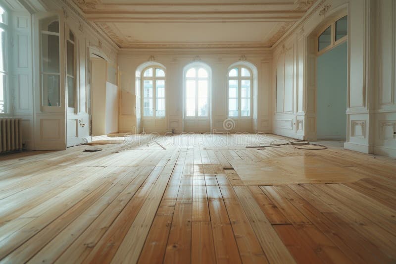 A Simple Image of an Empty Room with Wood Floors and Windows. Suitable ...