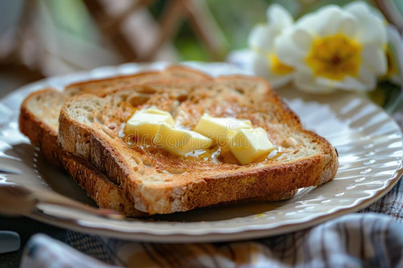 A Simple Image of a Piece of Toast with Butter on a Plate. Perfect for ...