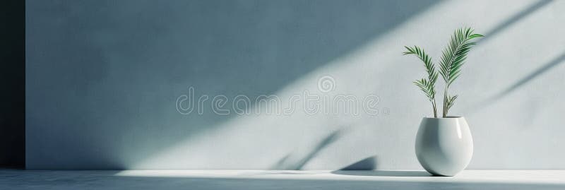Simple Indoor Plant in White Pot Creating Shadows on a Textured Wall ...