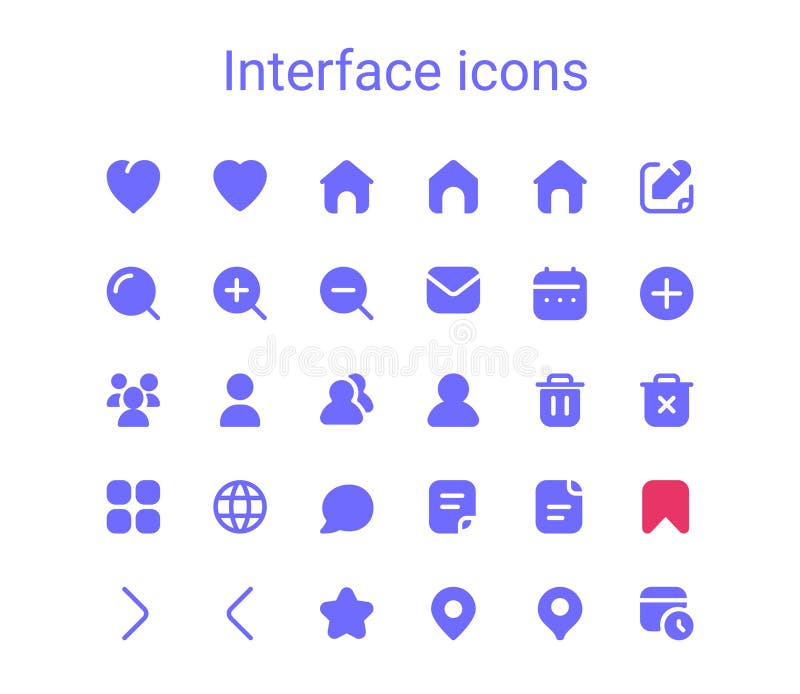 Simple Interface Solid Icons Set. Round Mini Glyph Vector Icons Stock ...