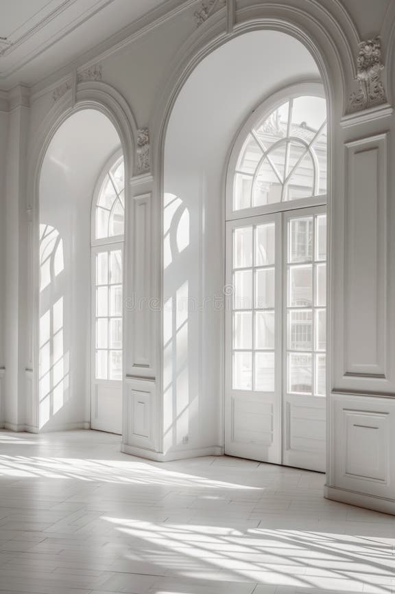 A Simple Interior with Arched Windows, Suitable for Various Design ...